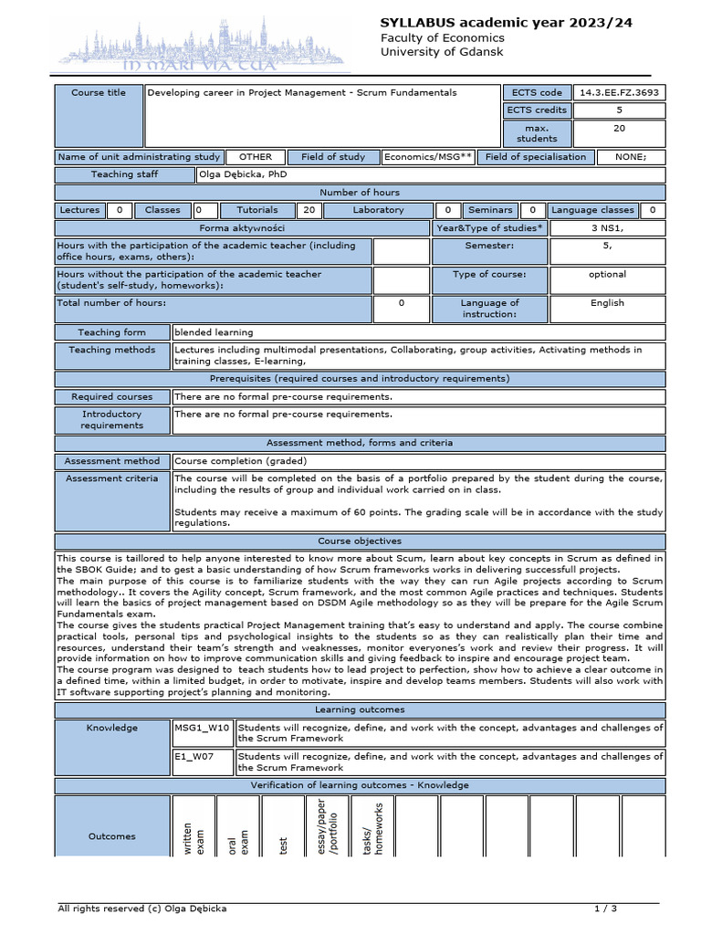 SYLLABUS Academic Year 2023-24 Scrum Development | PDF | Agile Software Development | Scrum ...