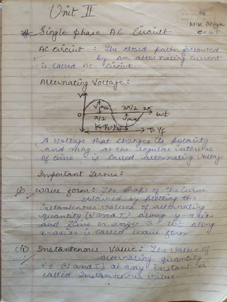 Unit 2 Single Phase AC Circuit_ | PDF