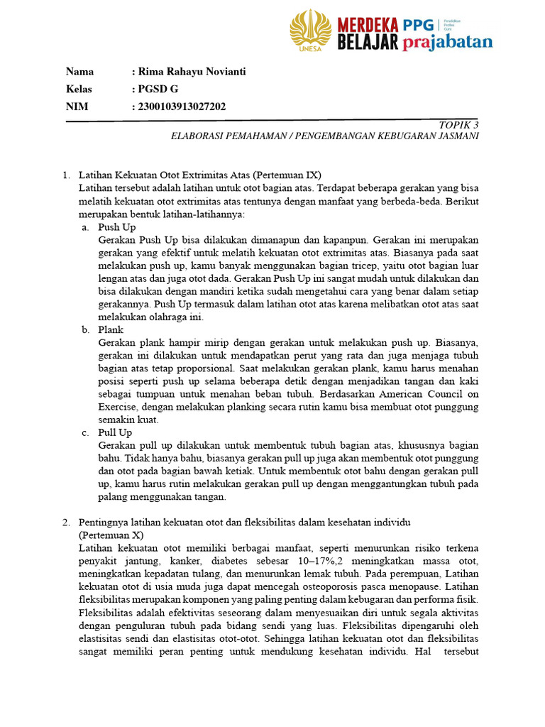 Topik 3 Elaborasi Pemahaman - Pengembangan Kebugaran Jasmani - Rima Rahayu Novianti ...