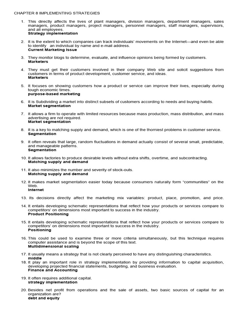 Strat Reviewer - Chapter 8 11 | PDF | Strategic Management | Marketing