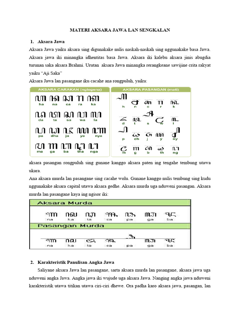 MATERI AKSARA JAWA LAN SENGKALAN | PDF