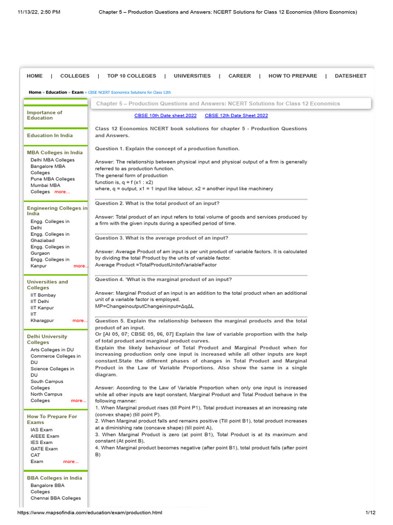 Class 12 Production Function Q&A | PDF | Production Function | Labour ...