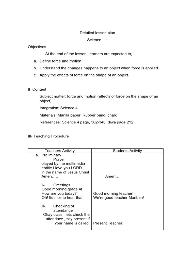 Detailed Lesson Plan Science 4 | PDF | Force | Magnet