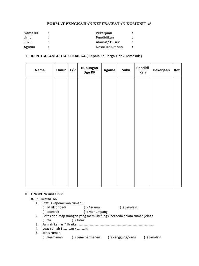 Format Pengkajian Keperawatan Komunitas 2024 | PDF
