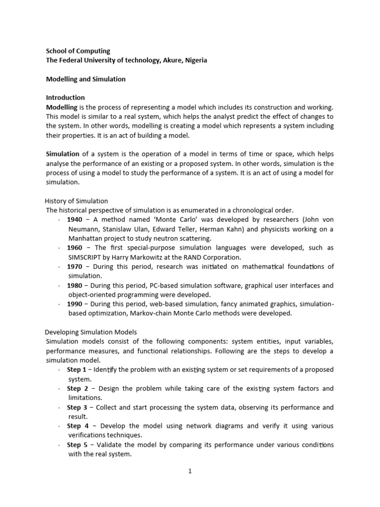 Introduction To Modelling and Simulation | PDF | Conceptual Model | Simulation