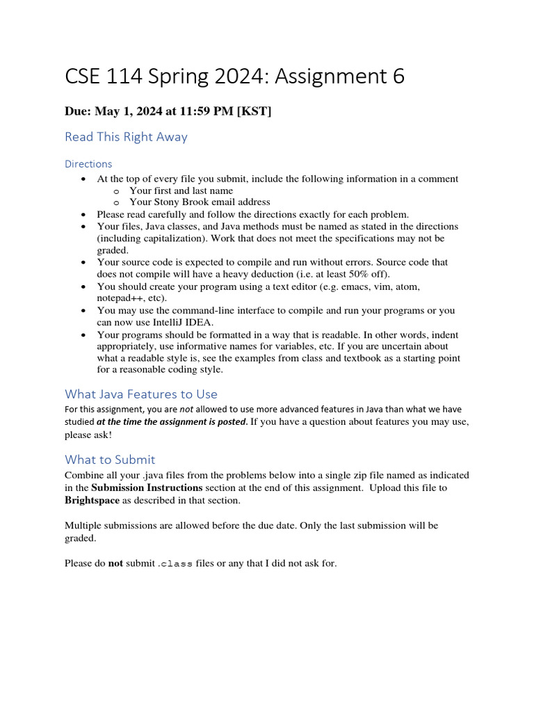 CSE114Assign6_S24 | PDF | Zip (File Format) | Programming