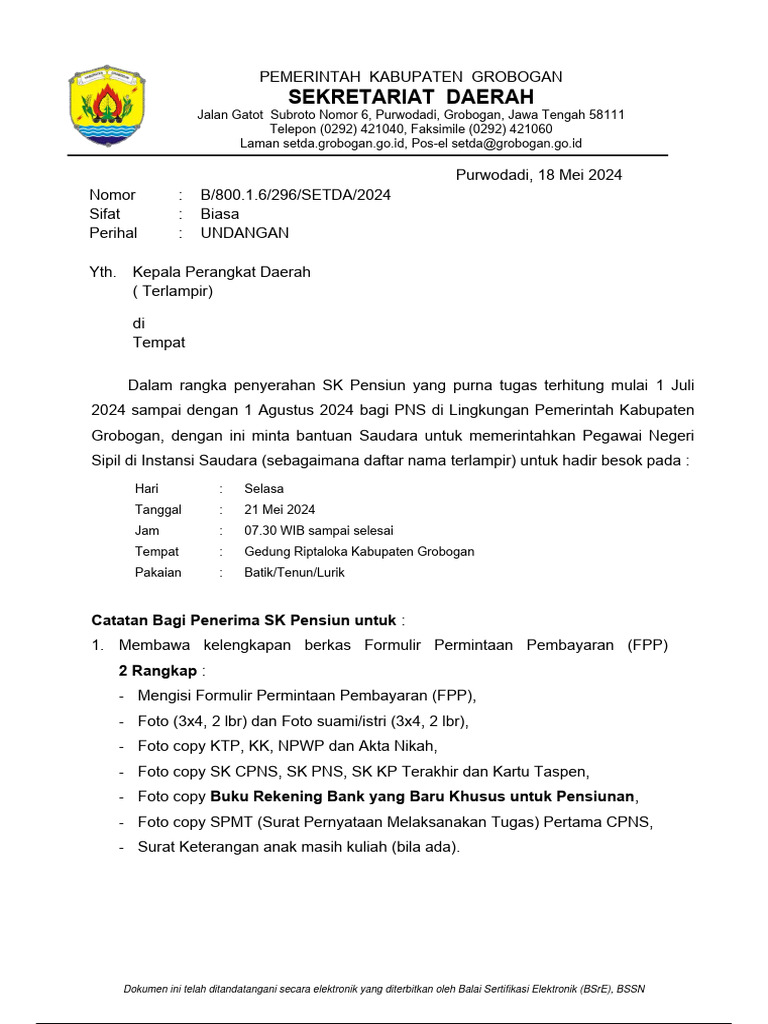 Undangan Penyerahan Sk Pensiun Pns Tmt 01-07-2024 s.d 01-08-2024 | PDF Undangan Penyerahan Sk Pensiun Pns Tmt 01-07-2024 s.d 01-08-2024 | PDF