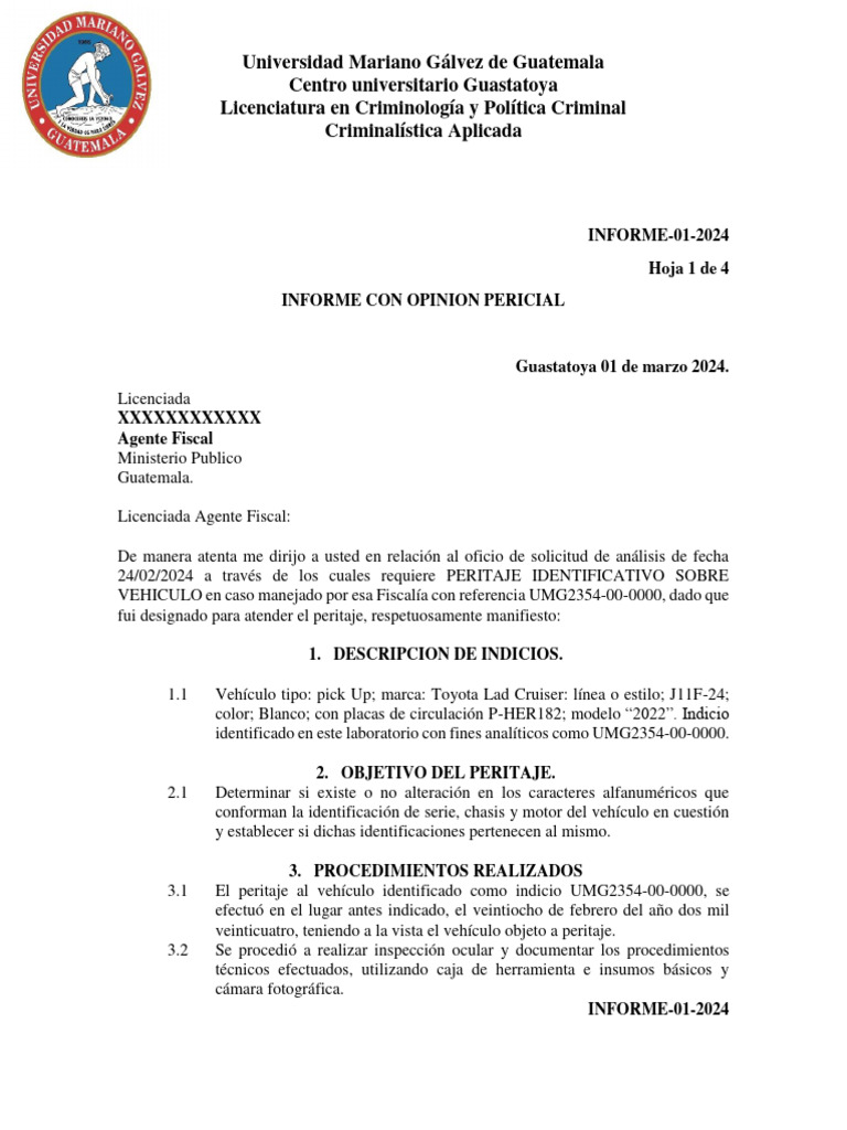 INFORME PERICIAL VIN Ejemplo | PDF | Ciencia forense