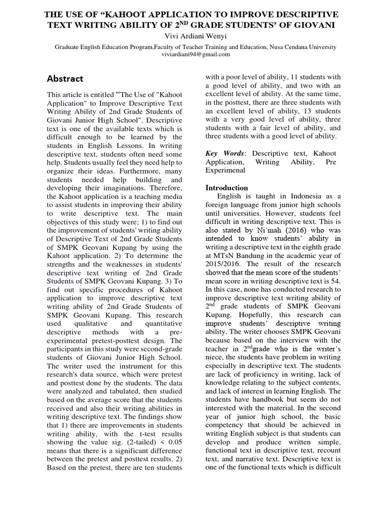The Use Of Kahoot Application To Improve Pdf Cognition Learning 