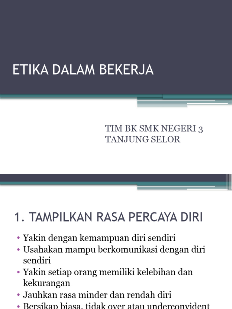 Etika Dalam Bekerja | PDF | Pengembangan Diri | Gaya Hidup