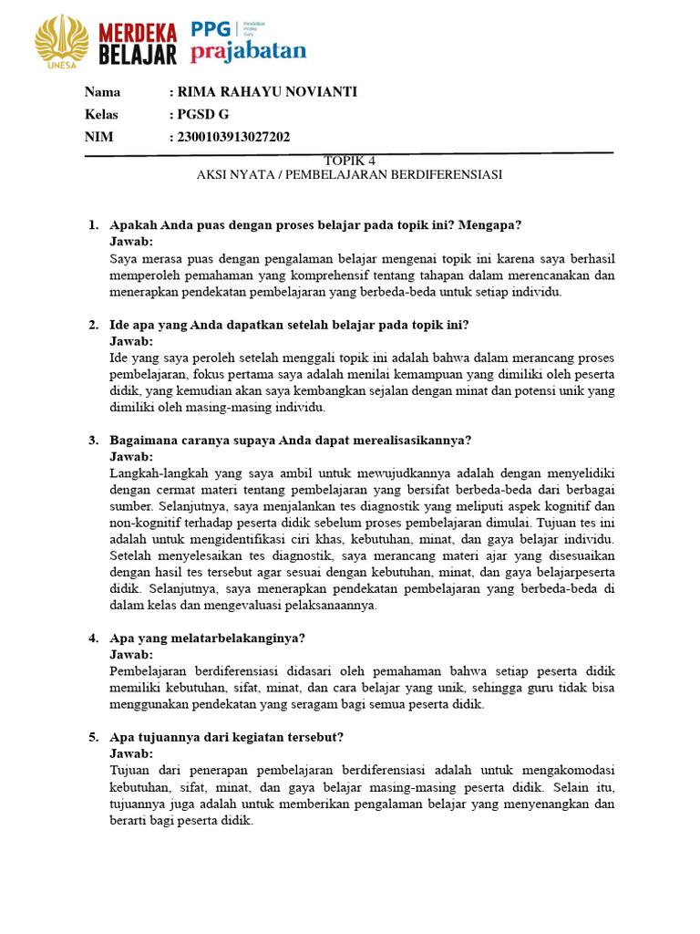T4 Aksi Nyata-Pembelajaran Berdiferensiasi - Rima Rahayu Novianti ...