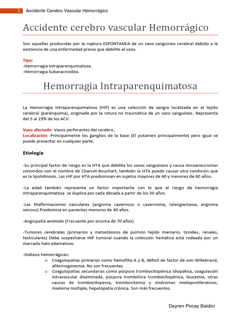ACV Hemorrágico: Tipos y Complicaciones | PDF | Carrera | Fisiología