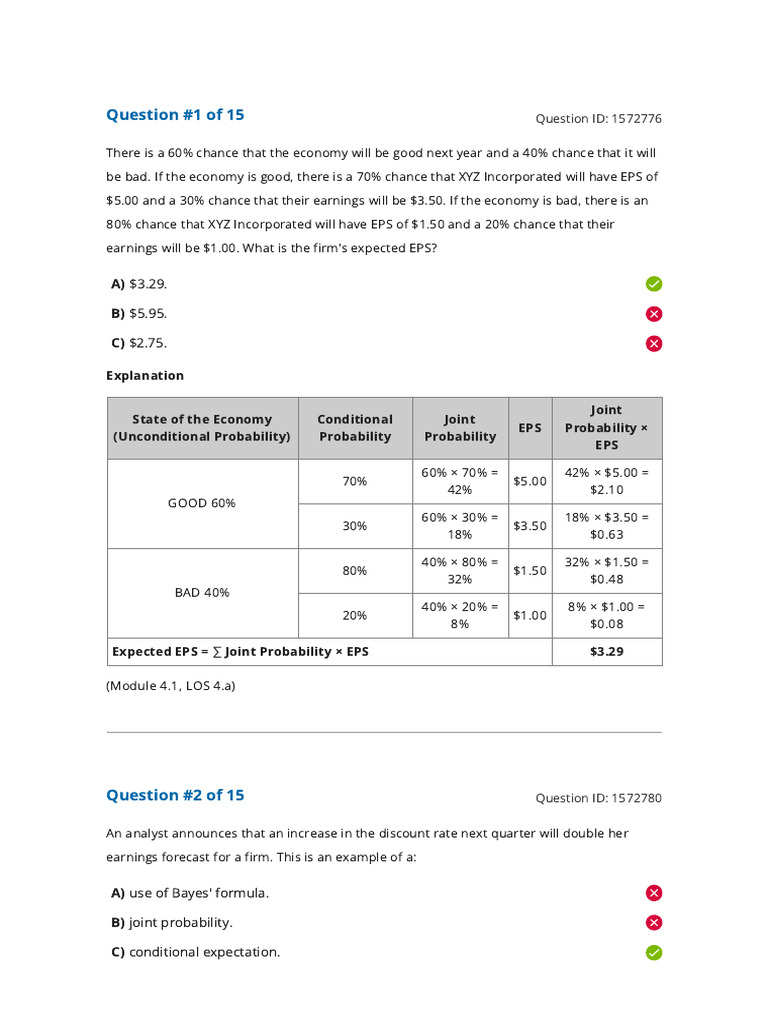 Reading 4 Probability Trees and Conditional Expectations - Answers | PDF | Variance | Standard ...