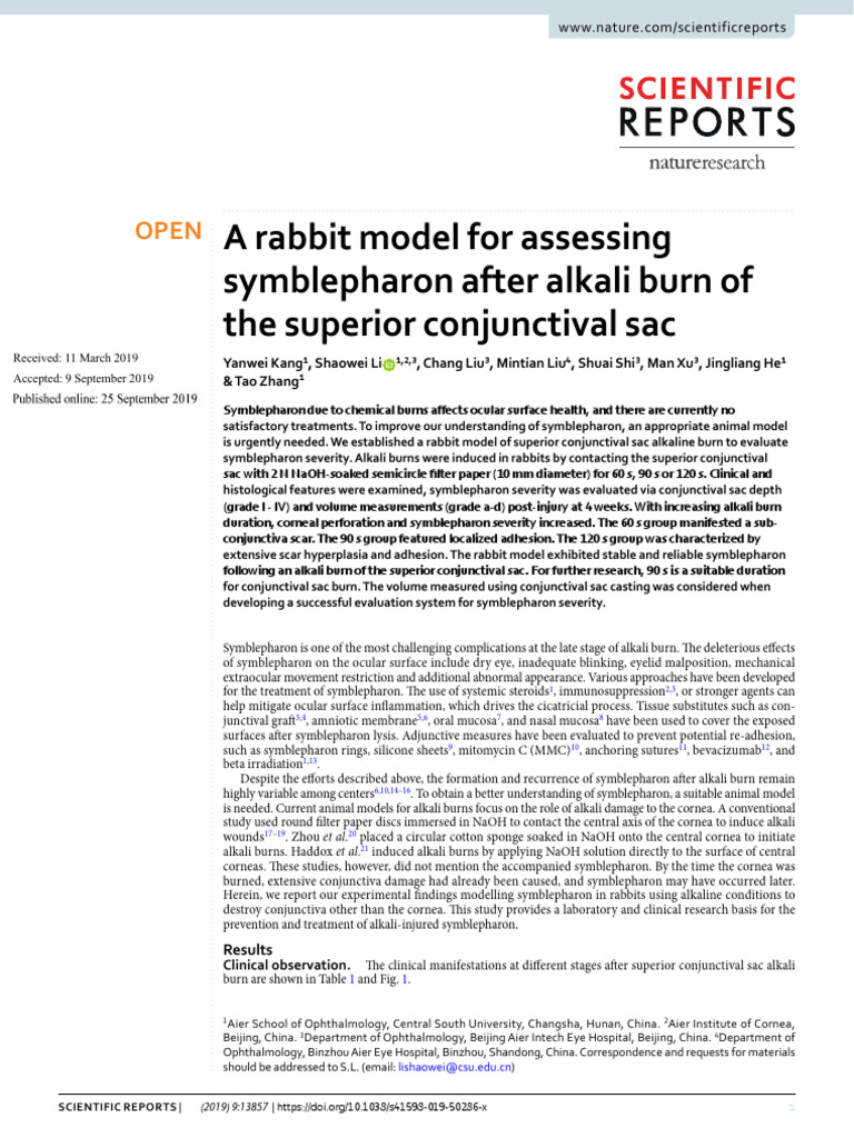 Rabbit Model for Symblepharon Study | PDF | Cornea | Wound Healing