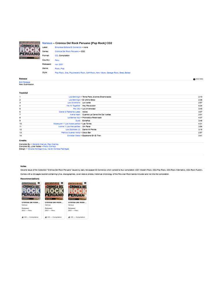 Crónica Del Rock Peruano (Pop Rock) CD2 (2001, CD) | PDF | North American Music | North American ...