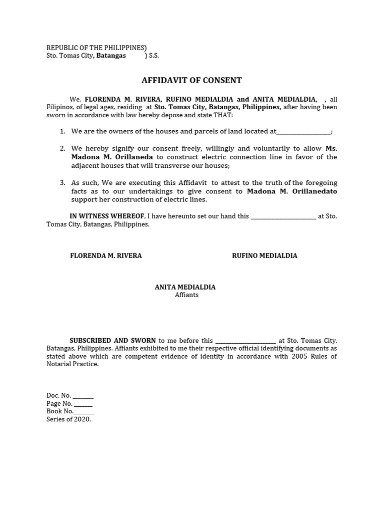 Affidavit of Consent | PDF | Affidavit | Legal Procedure