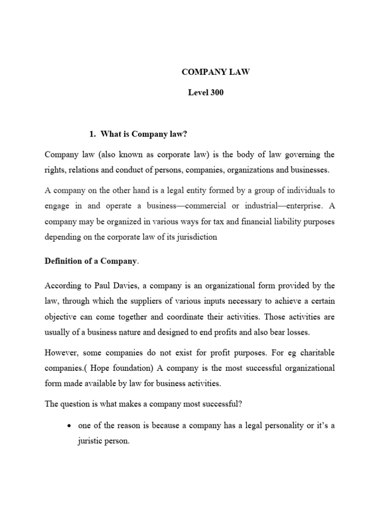 Company Law | PDF | Limited Company | Partnership