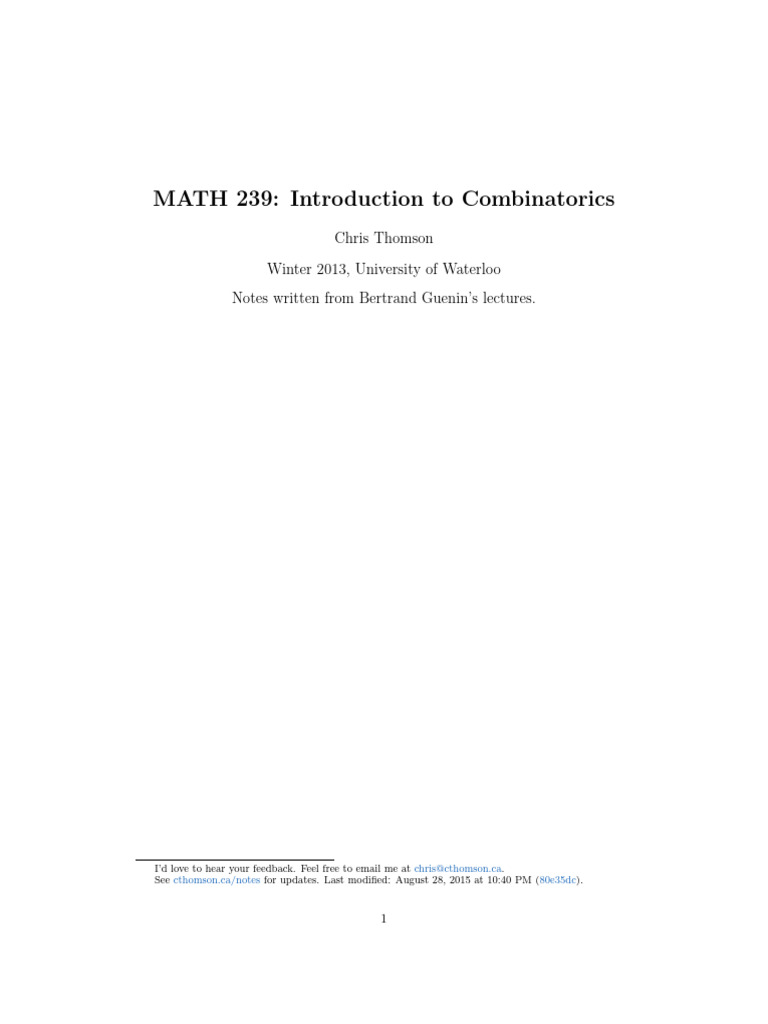 Bertrand Guenin - MATH 239 - Introduction To Combinatorics (Lecture ...