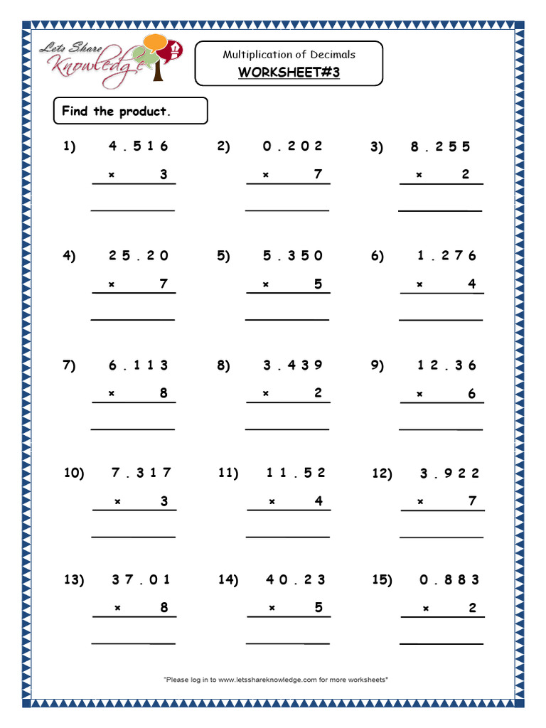 Multiplication of Decimals Worksheet 3 | PDF