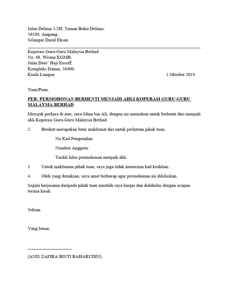 Surat Berhenti Ahli | PDF