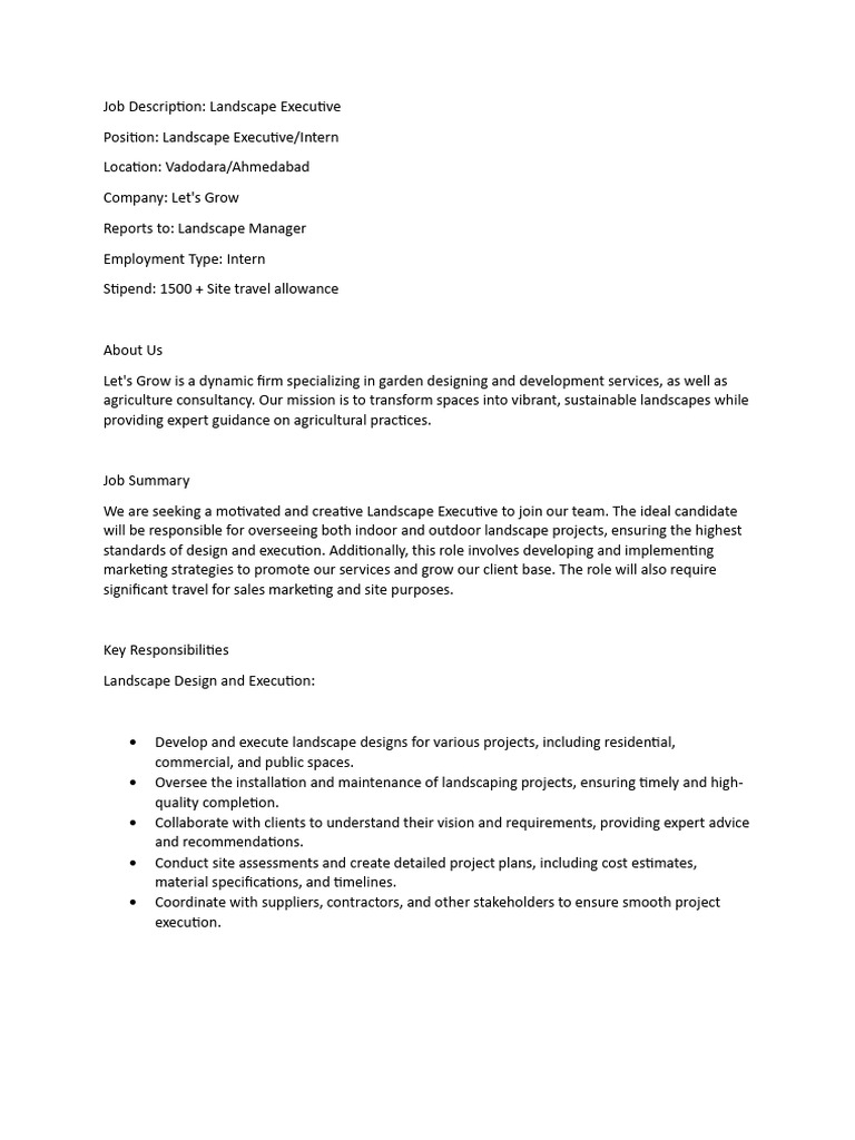 Landscape Executive Job Description | PDF | Marketing | Marketing Strategy