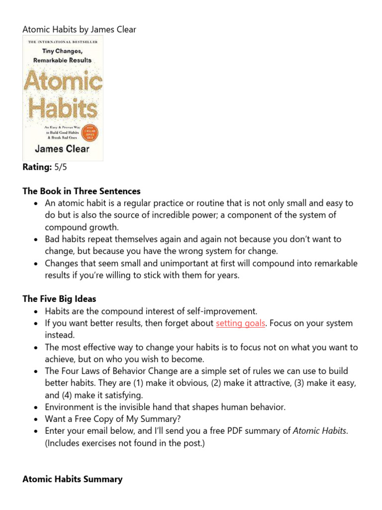 Atomic Habits by James Clear | Download Free PDF | Habits | Motivation