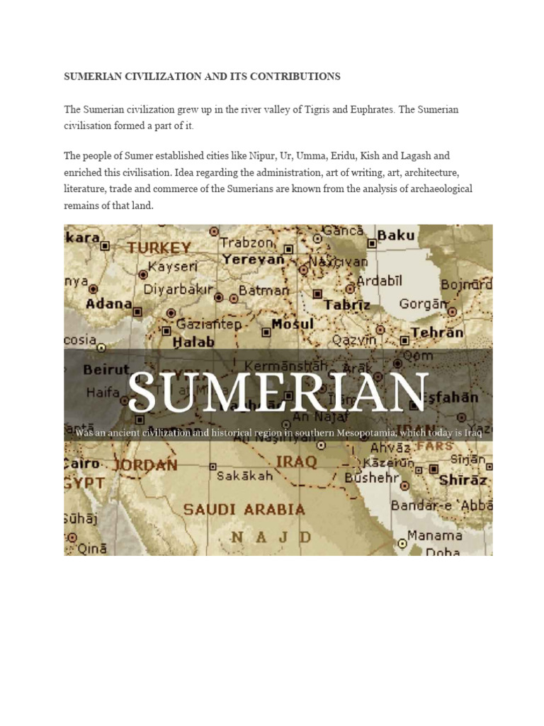Sumerian Civilization and Its Contributions | PDF | Sumer Sumerian Civilization and Its Contributions | PDF | Sumer