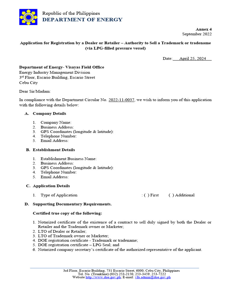 Doe Application For Registration (Annex4) | PDF