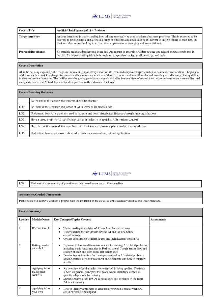 AI For Business Course Outline | PDF | Artificial Intelligence ... AI For Business Course Outline | PDF | Artificial Intelligence ...