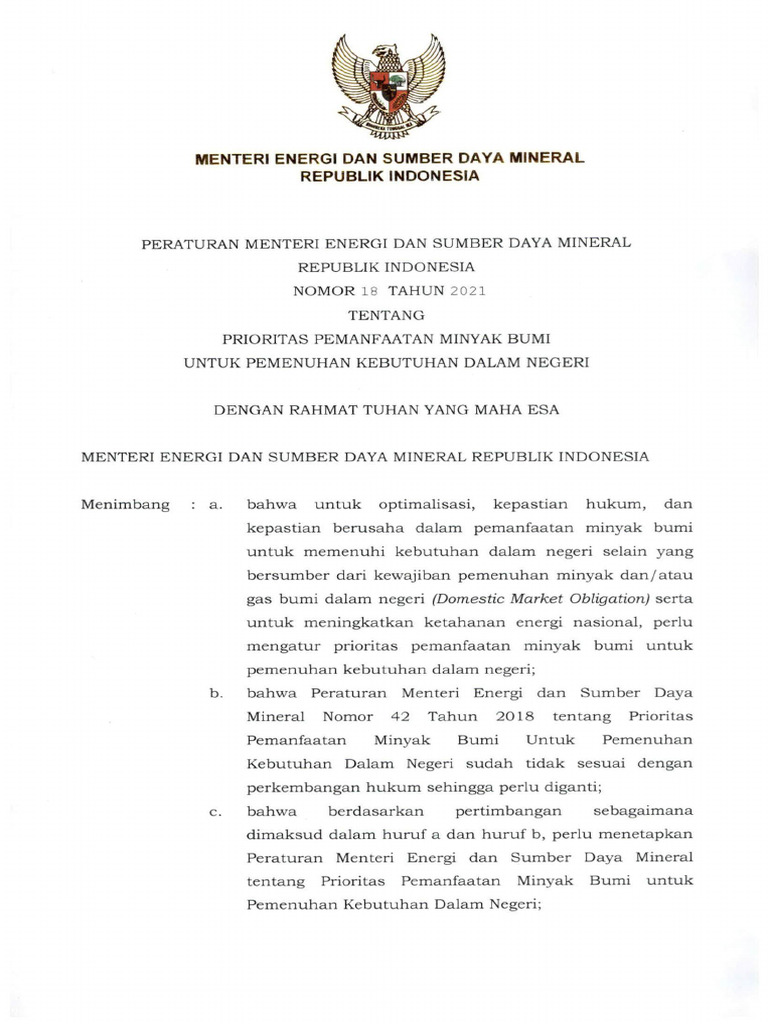 Permen ESDM No. 18 Tahun 2021 | PDF