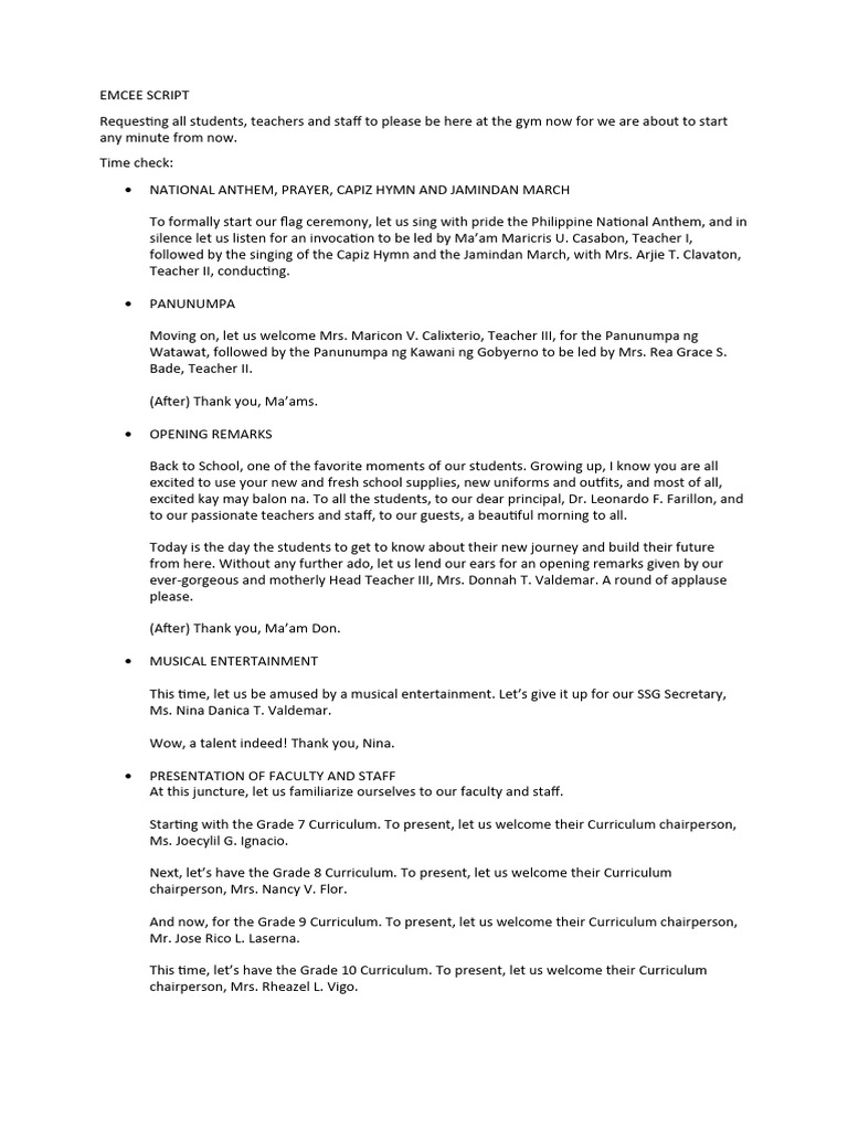 Emcee Script for Flag Raising Ceremony | PDF