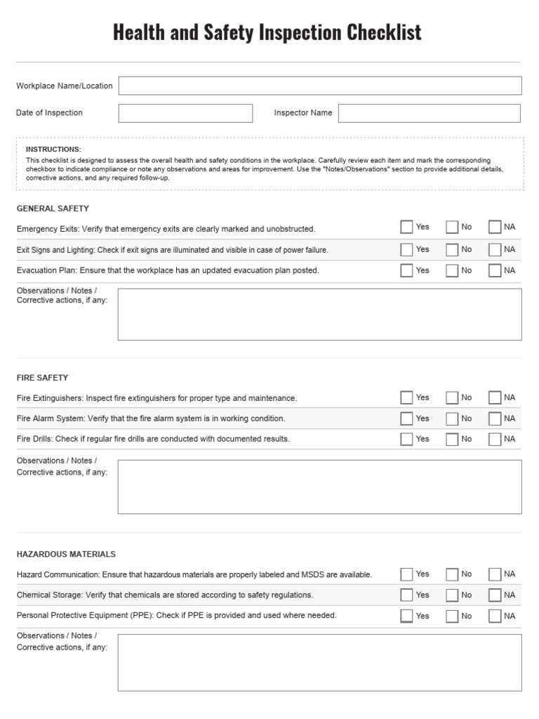 Health and Safety Inspection Checklist | Download Free PDF | Personal ...