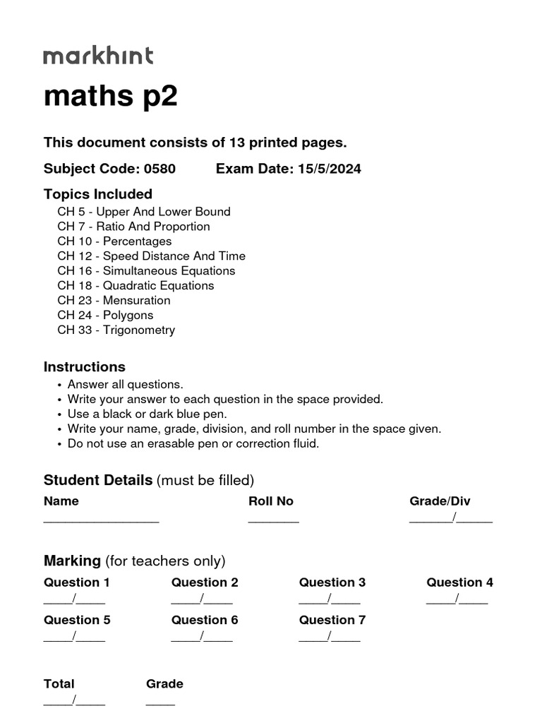 Maths p2: This Document Consists of 13 Printed Pages. Subject Code ...