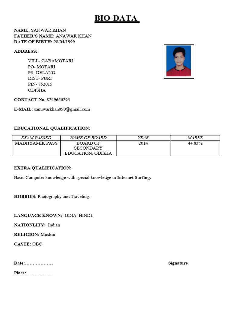 Simple Biodata Format | PDF