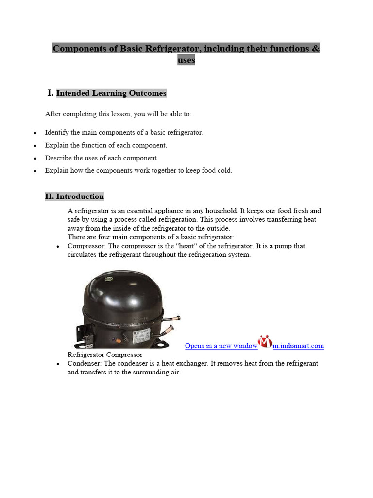 Key Components of a Refrigerator | PDF | Refrigerator | Heat Exchanger
