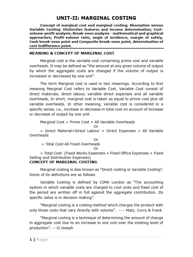 Marginal Costing and Break-Even Analysis | PDF | Business Economics ...