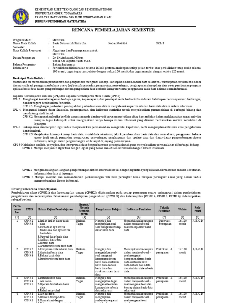 RPS-STAT - Basis Data Untuk Statistika | PDF