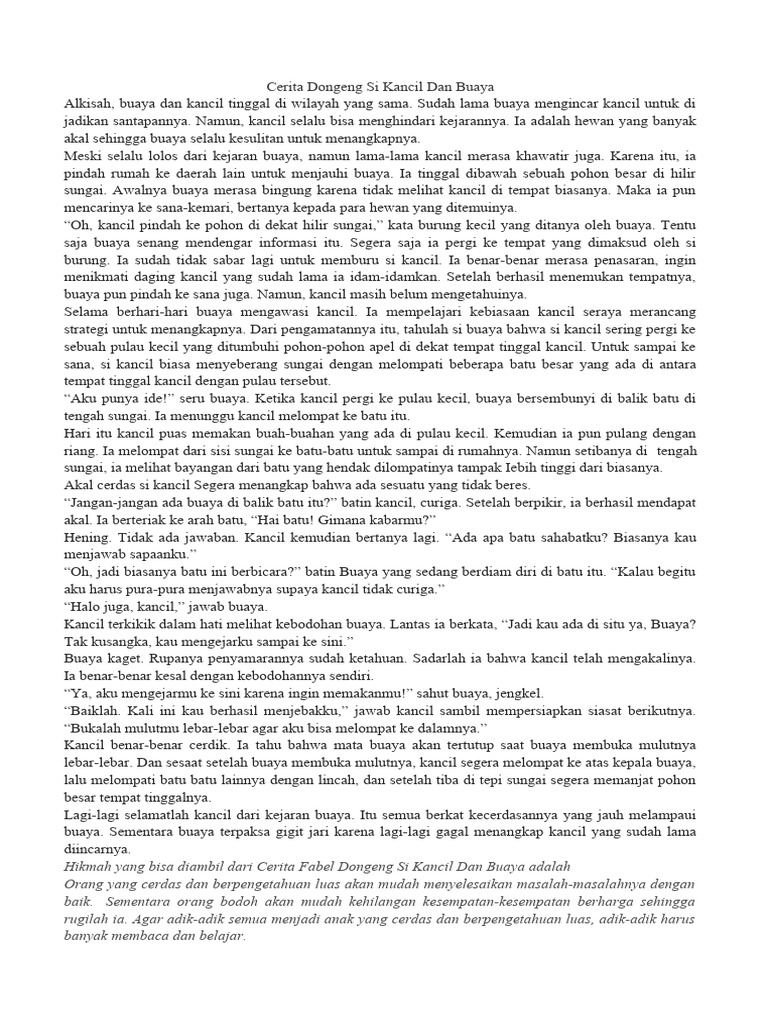Cerita Dongeng Si Kancil Dan Buaya Pdf
