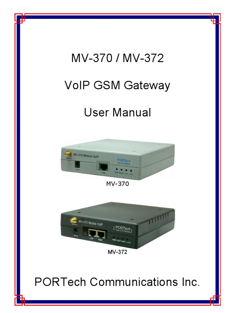 Mv-370 / Mv-372 Voip GSM Gateway User Manual | PDF | Session Initiation Protocol | Voice Over Ip