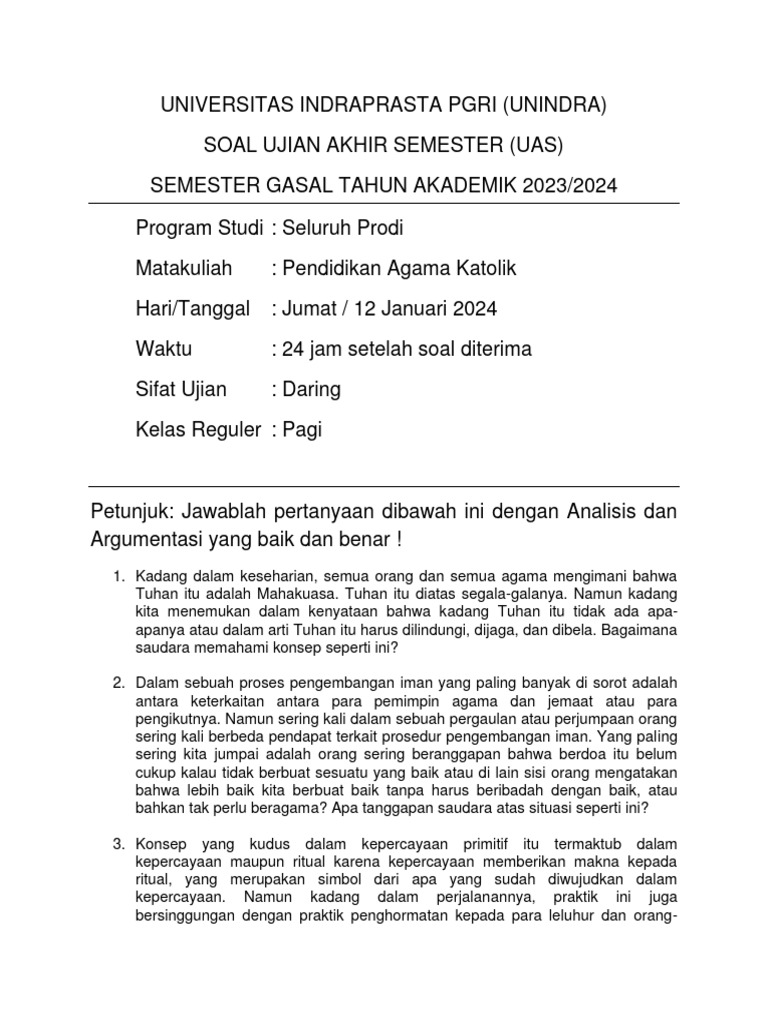 Soal UAS Reguler Pagi 2023-2024 | PDF | Karier & Perkembangan | Sains & Matematika