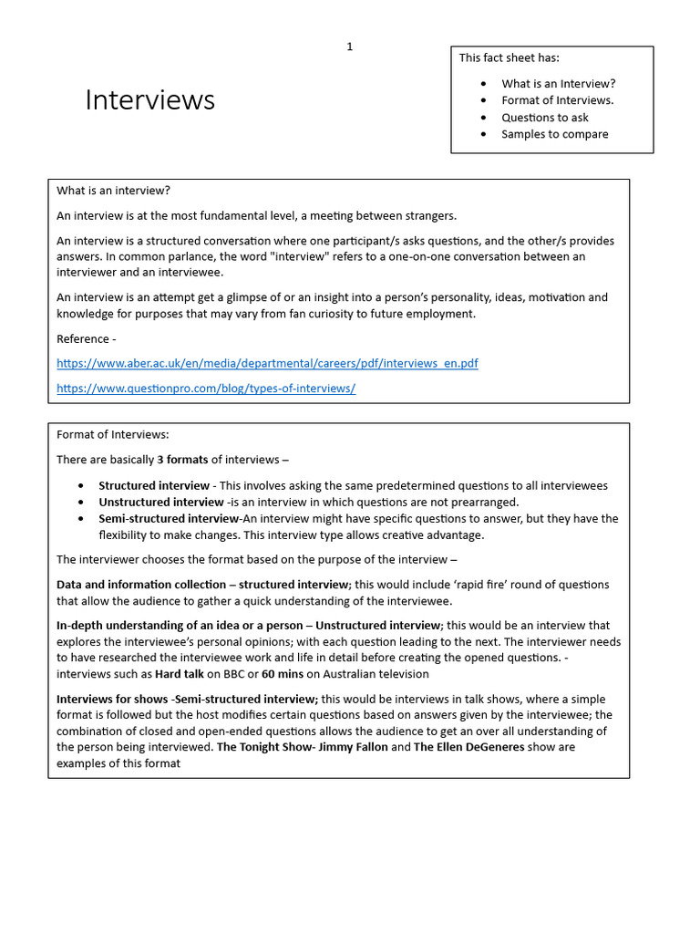 Section A - Fact Sheet For Interviews | PDF | Interview | Thought