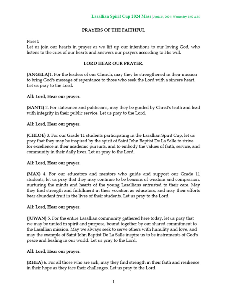 Prayers of The Faithful | PDF | Prayer | Theology