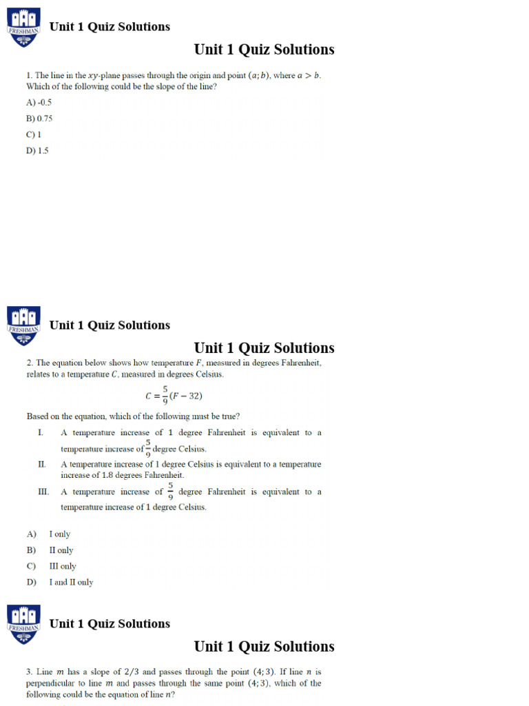 Unit 1 Quiz Solutions | PDF