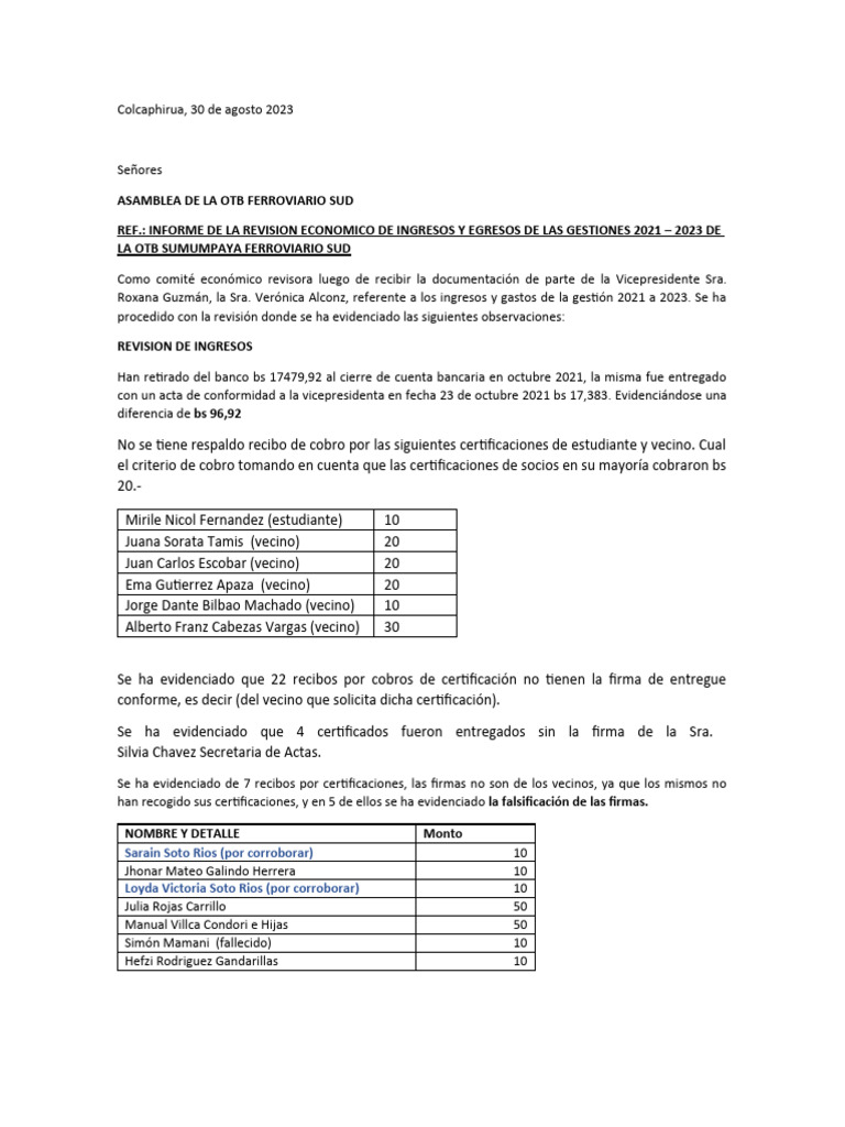 Informe de Ingresos y Egresos OTByyyyyy | PDF | Ciencias de la Computación | Ingeniería Informática