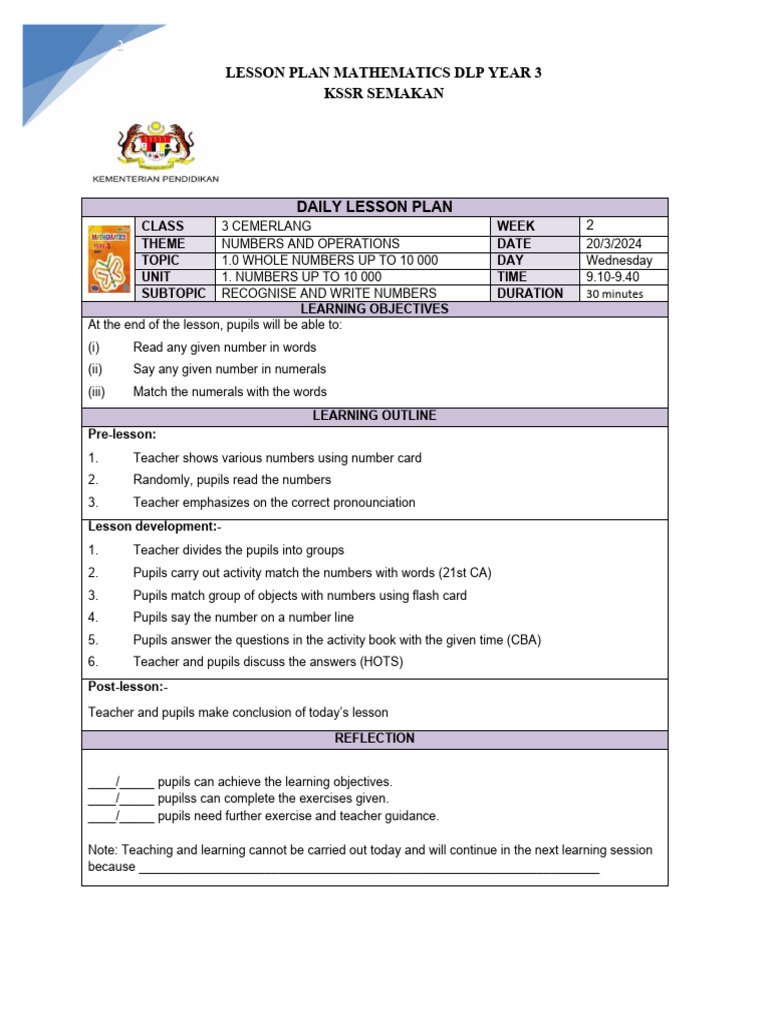 RPH MT DLP THN 3 v3 (Unit 1) | PDF | Lesson Plan | Teachers