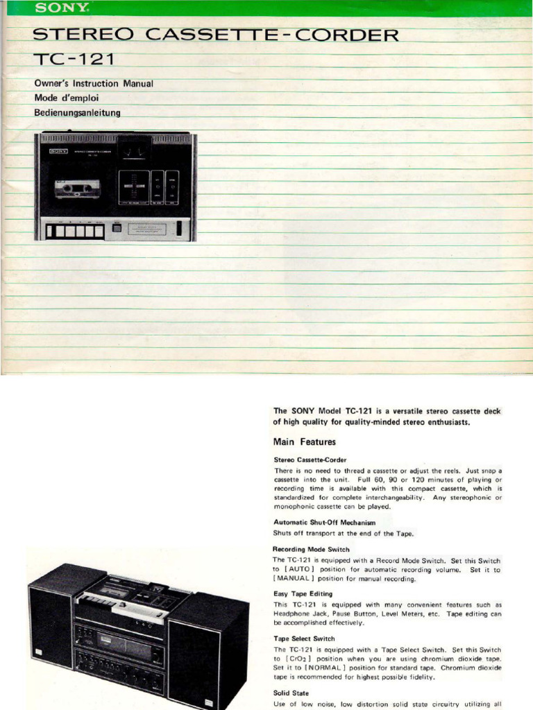 Hfe Sony Tc-121 en de FR | PDF