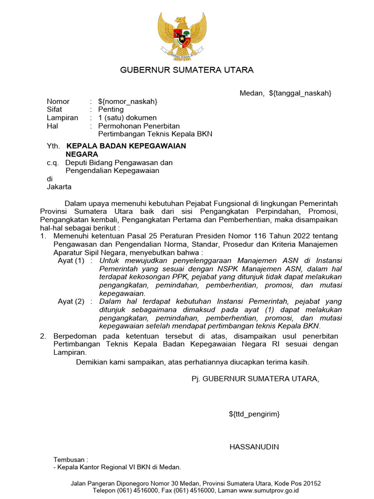 Permohonan Pertimbangan Teknis BKN | PDF