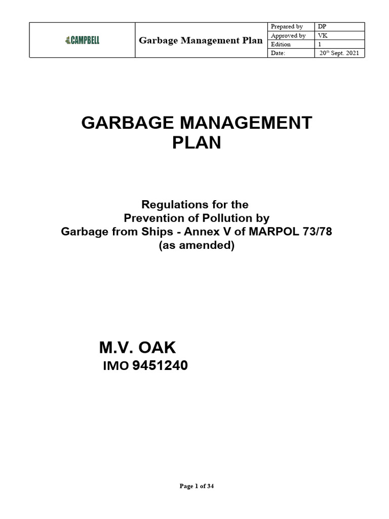 Garbage Management Plan - Oak - Rev 00 | PDF | Municipal Solid Waste ...