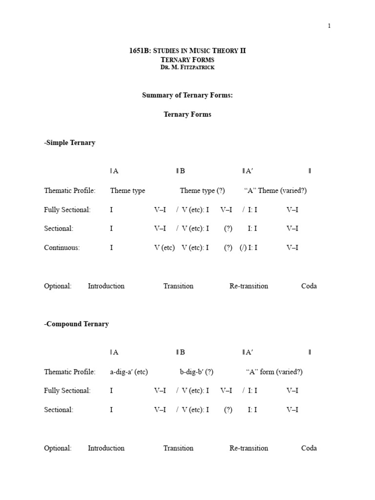 Ternary Forms Study Notes | PDF | Musical Compositions | Music Theory