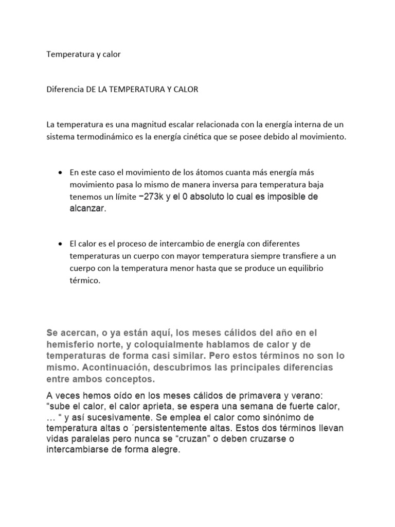 Temperatura y Calor | PDF | Temperatura | Calor